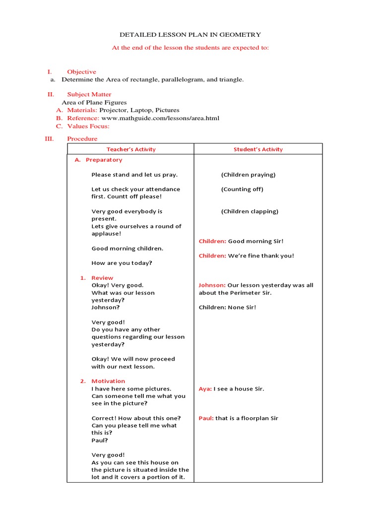 At The End of The Lesson The Students Are Expected To | PDF | Area ...