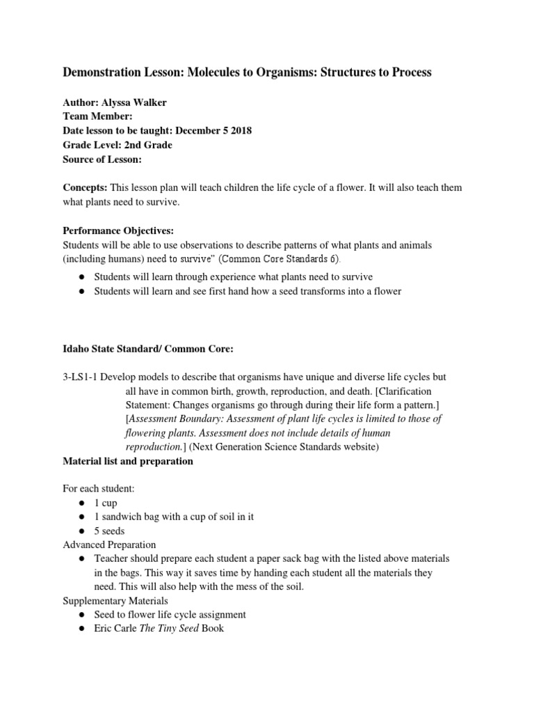 Plants Lesson Plan | PDF | Plants | Lesson Plan