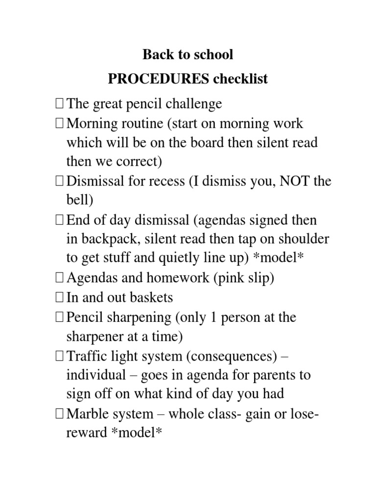 Classroom Procedures Checklist | PDF