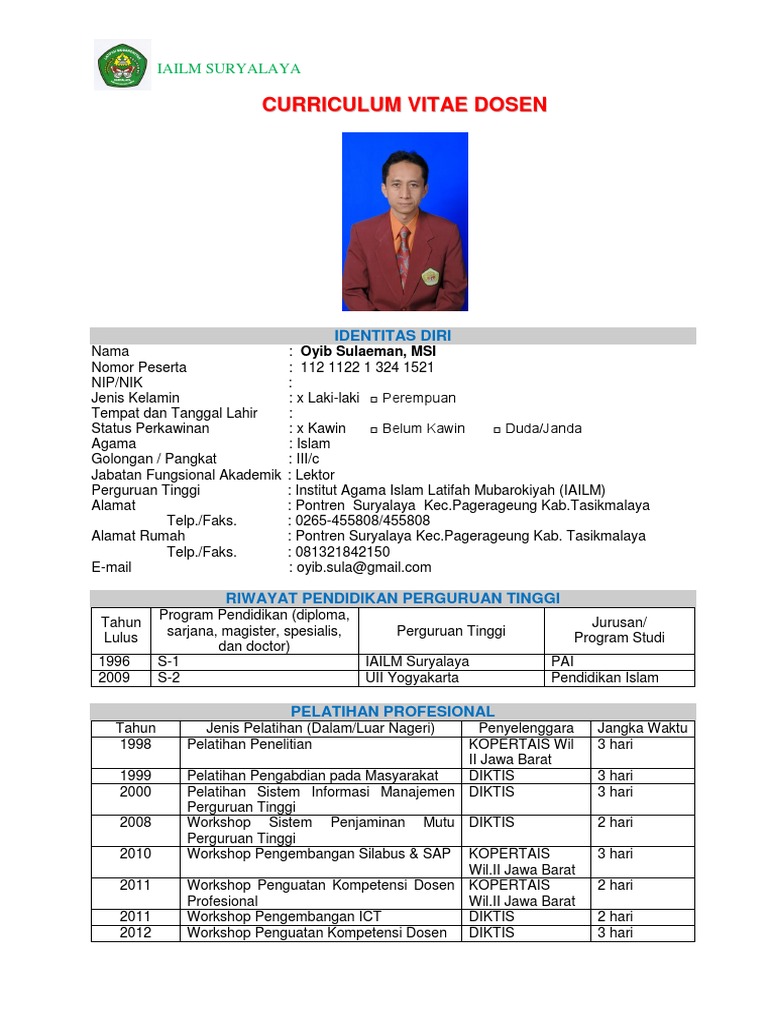 CV Dosen Contoh | PDF