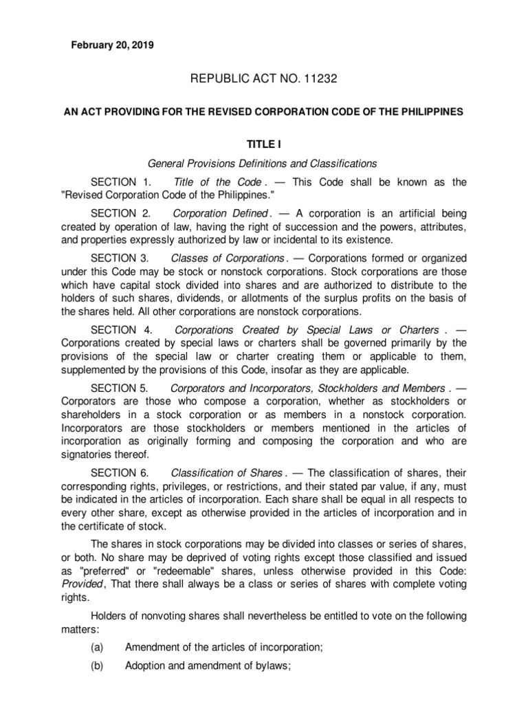 Revised Corporation Code | PDF | Corporations | Stocks