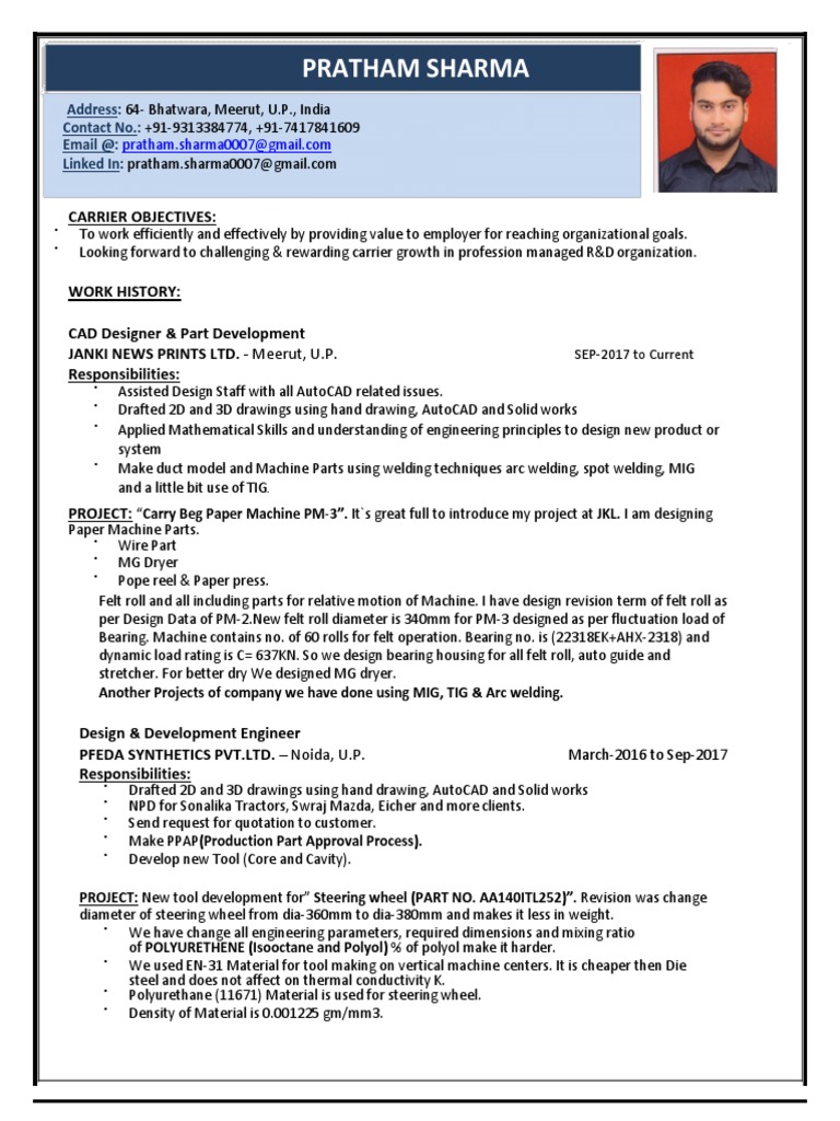 Pratham Sharma: Carrier Objectives | PDF | Engineering | Computer Aided Design