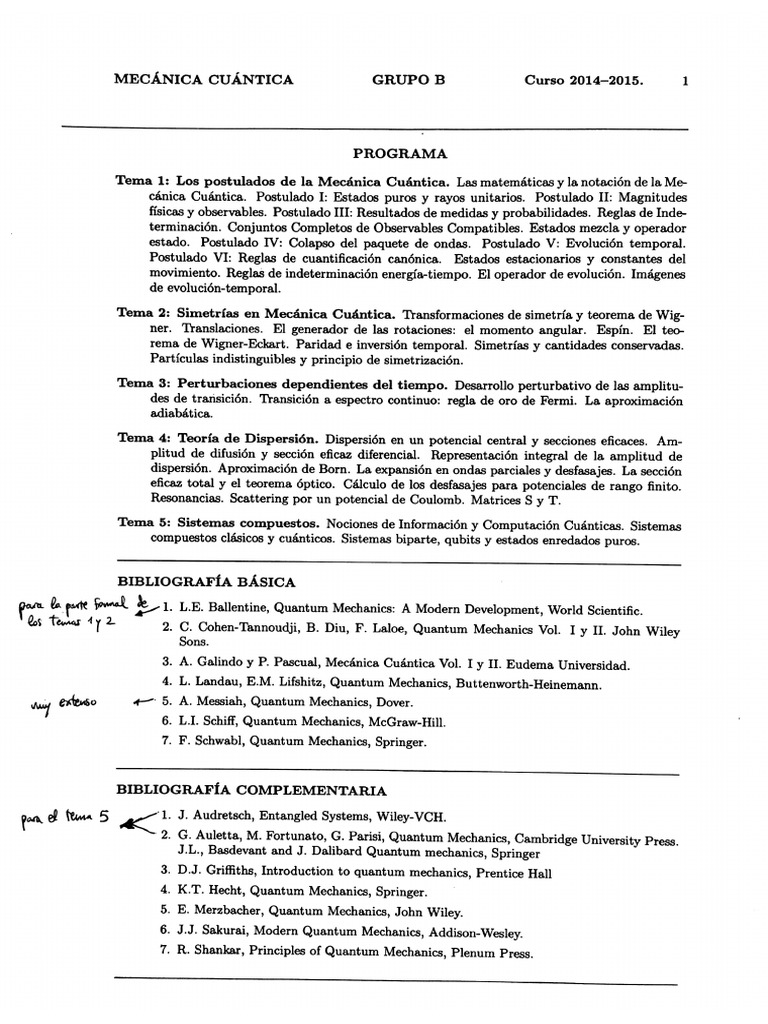 Apuntes Mecanica Cuantica UCM PDF | PDF | Hamiltoniano (Mecánica ...