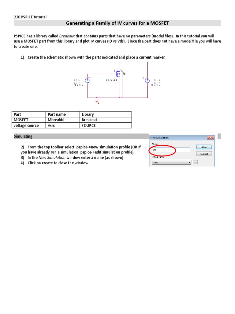 MOSFET IV Curve Generation in PSPICE | PDF | Mosfet | Computer Engineering