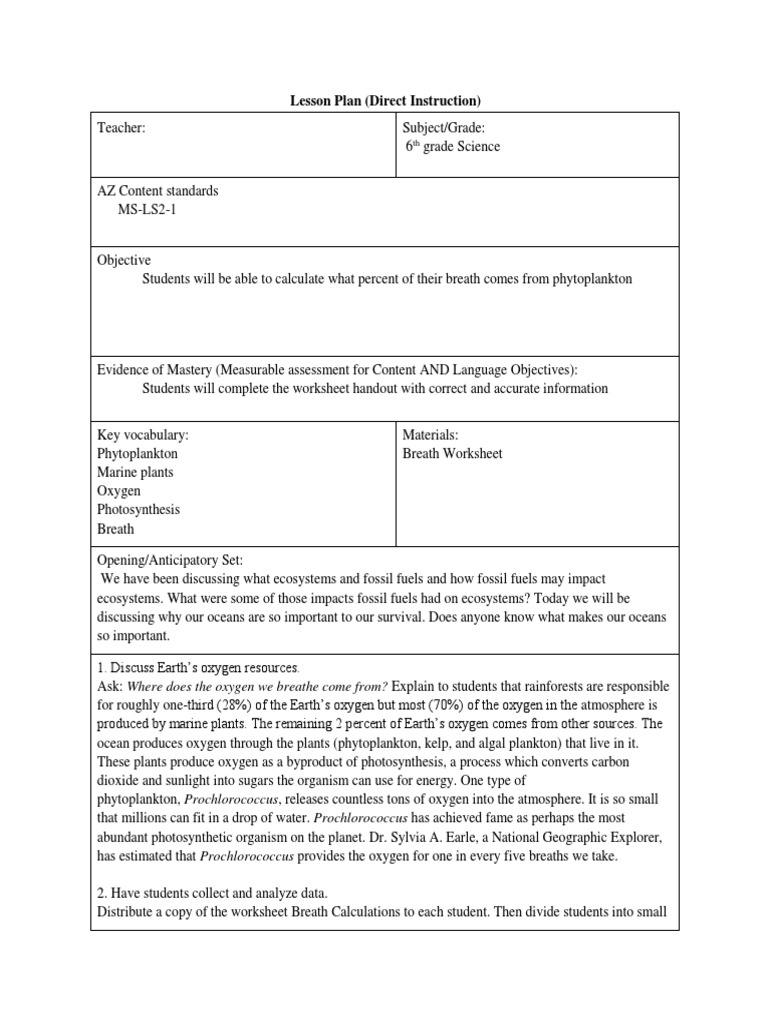 MS-LS2-1: Lesson Plan (Direct Instruction) | PDF | Photosynthesis ...