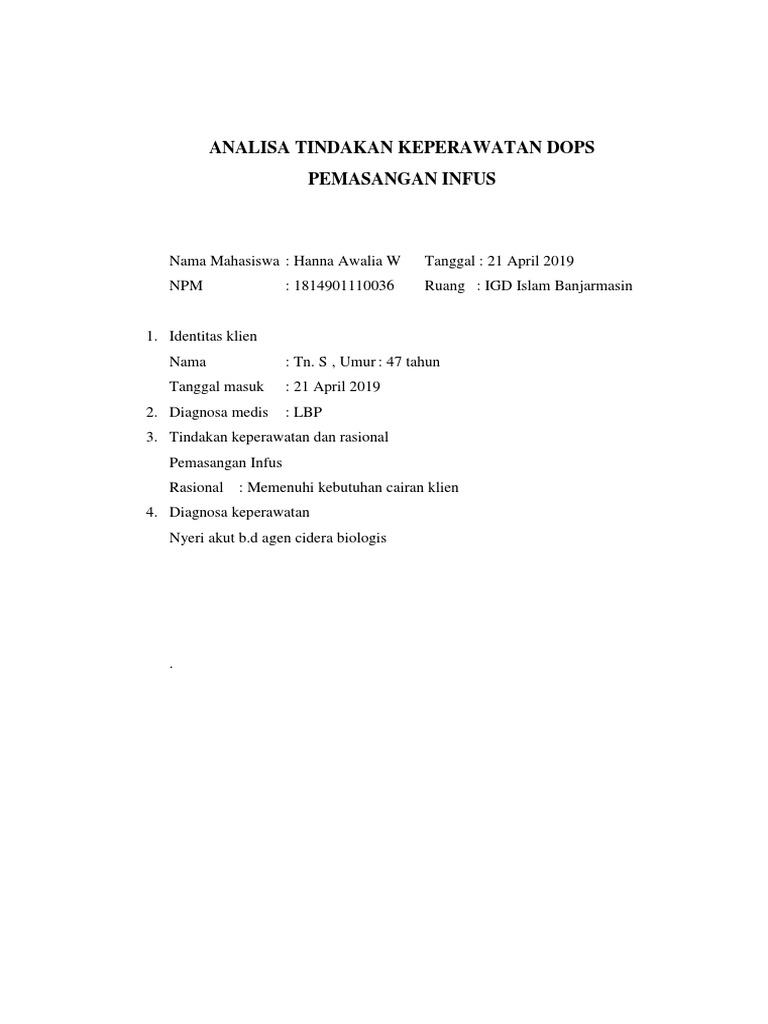 DOPS Pemasangan Infus (IGD) | PDF
