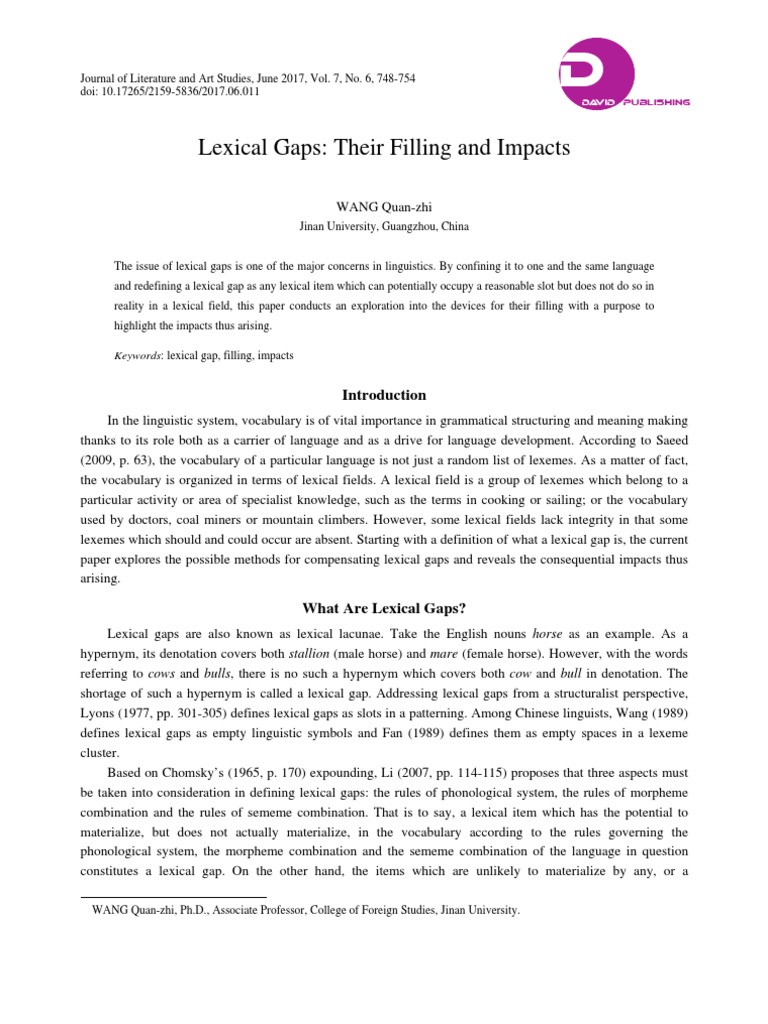 Lexical Gaps: Their Filling and Impacts | Download Free PDF | Lexicon ...
