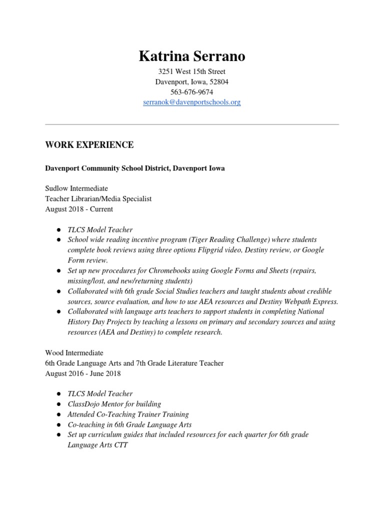 Katrina Serrano Resume | PDF | Teachers | Curriculum