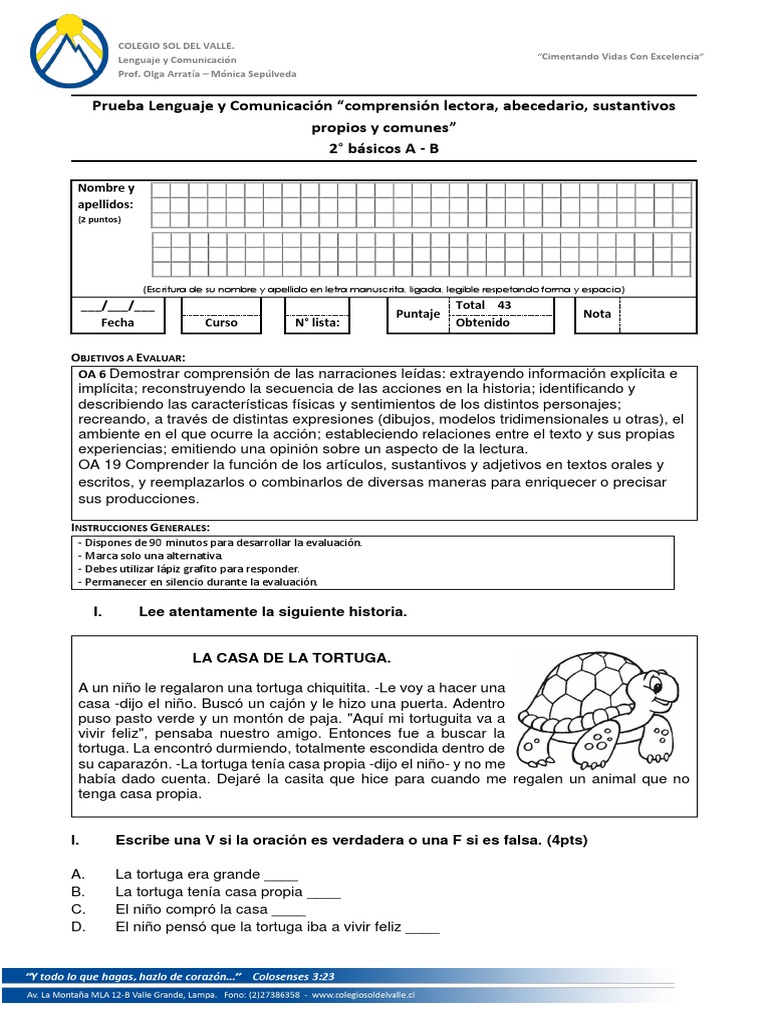 29, ABRIL Prueba Lenguaje y Comunicación "Comprensión Lectora ...