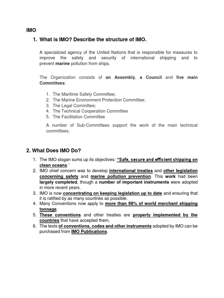 Imo and Solas Answers | PDF | Waterway And Maritime | Transport