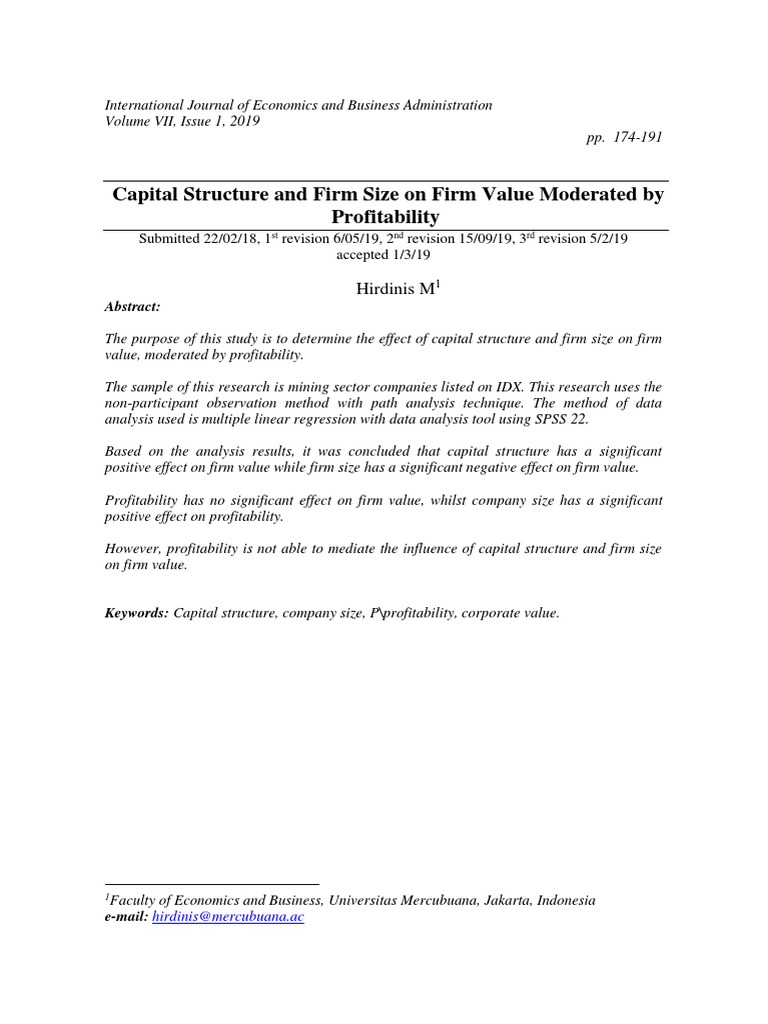 Capital Structure and Firm Size On Firm Value Moderated by Profitability | PDF | Capital ...