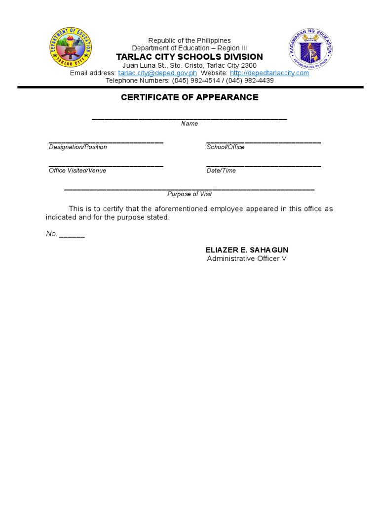 Certificate of Appearance | PDF