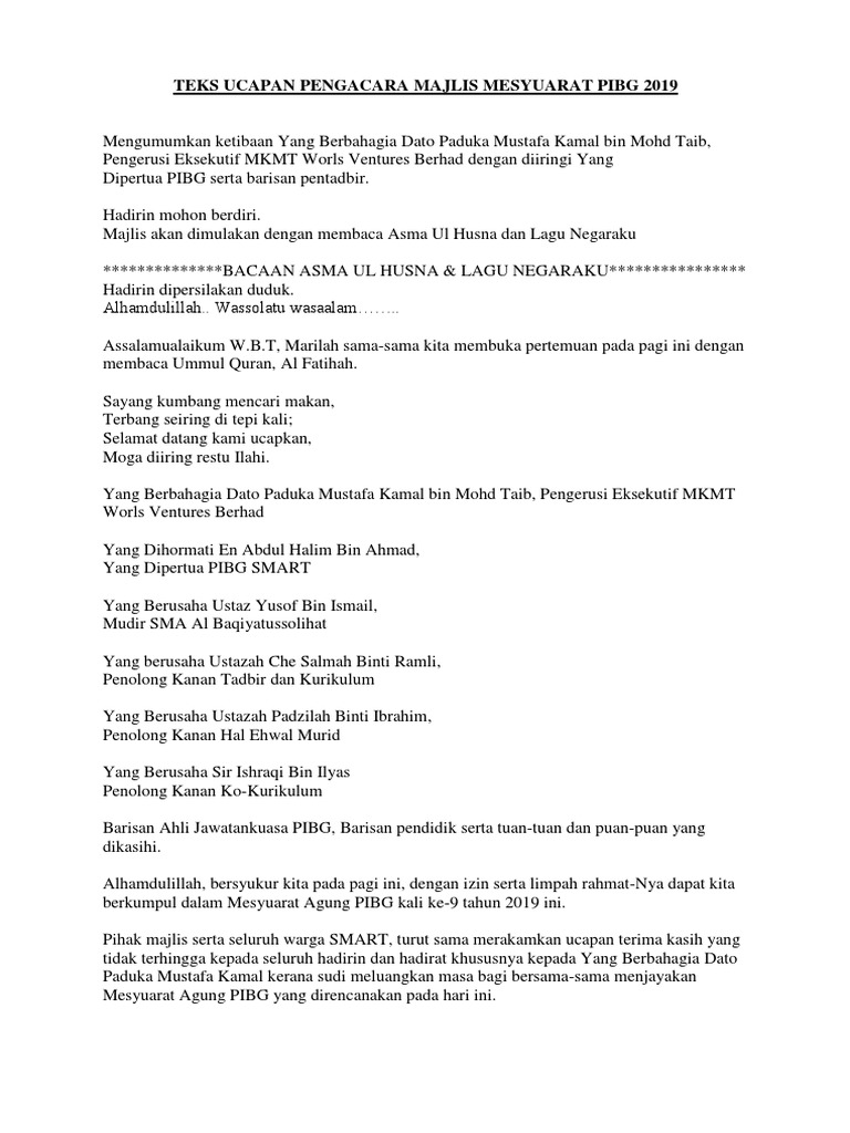 Teks Mesyuarat PIBG 2019 | PDF