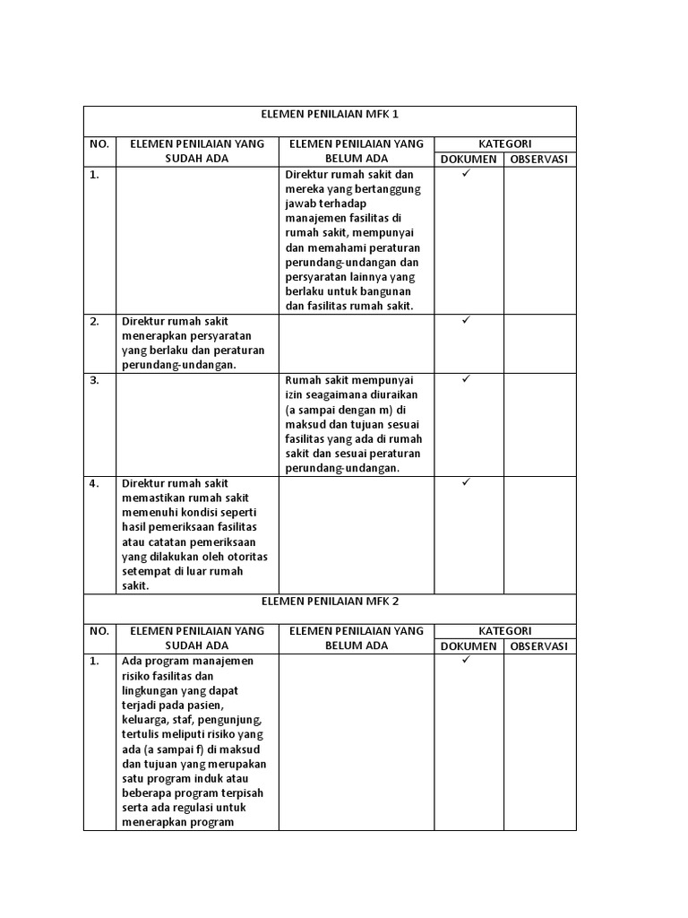 Contoh Pengisian Form Elemen Penilaian | PDF