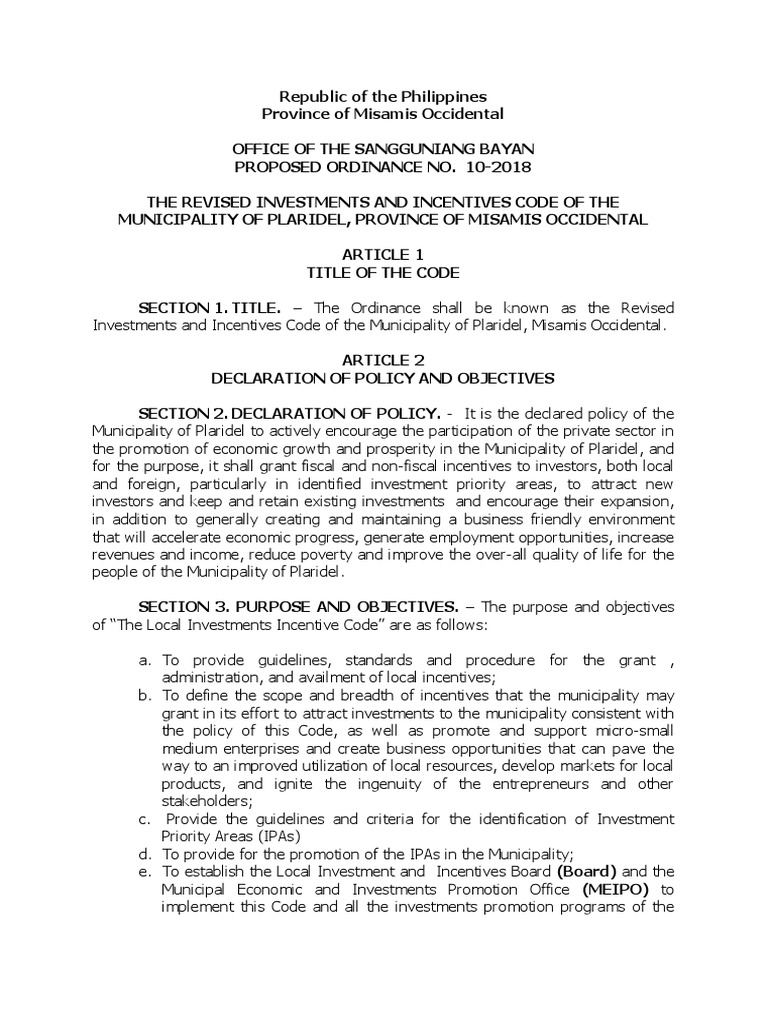 Local Investment Incentive Code 2019 No Color | PDF | Agriculture ...