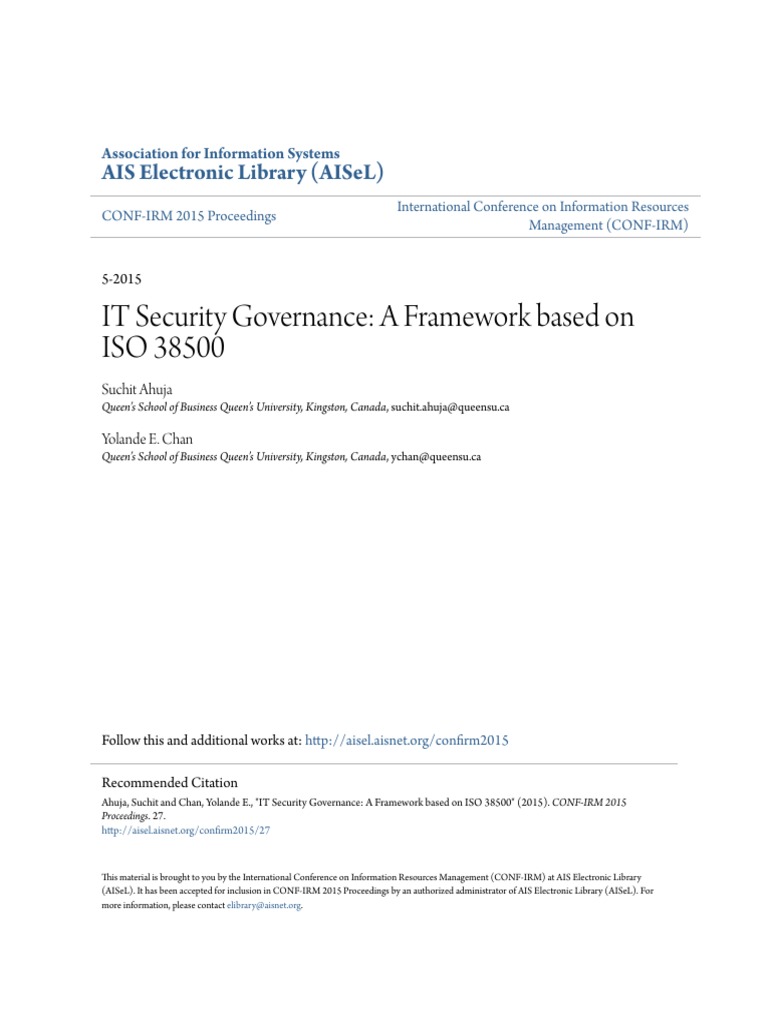 ISO 38500 - IT Security Governance Framework | PDF | Information Security | Governance