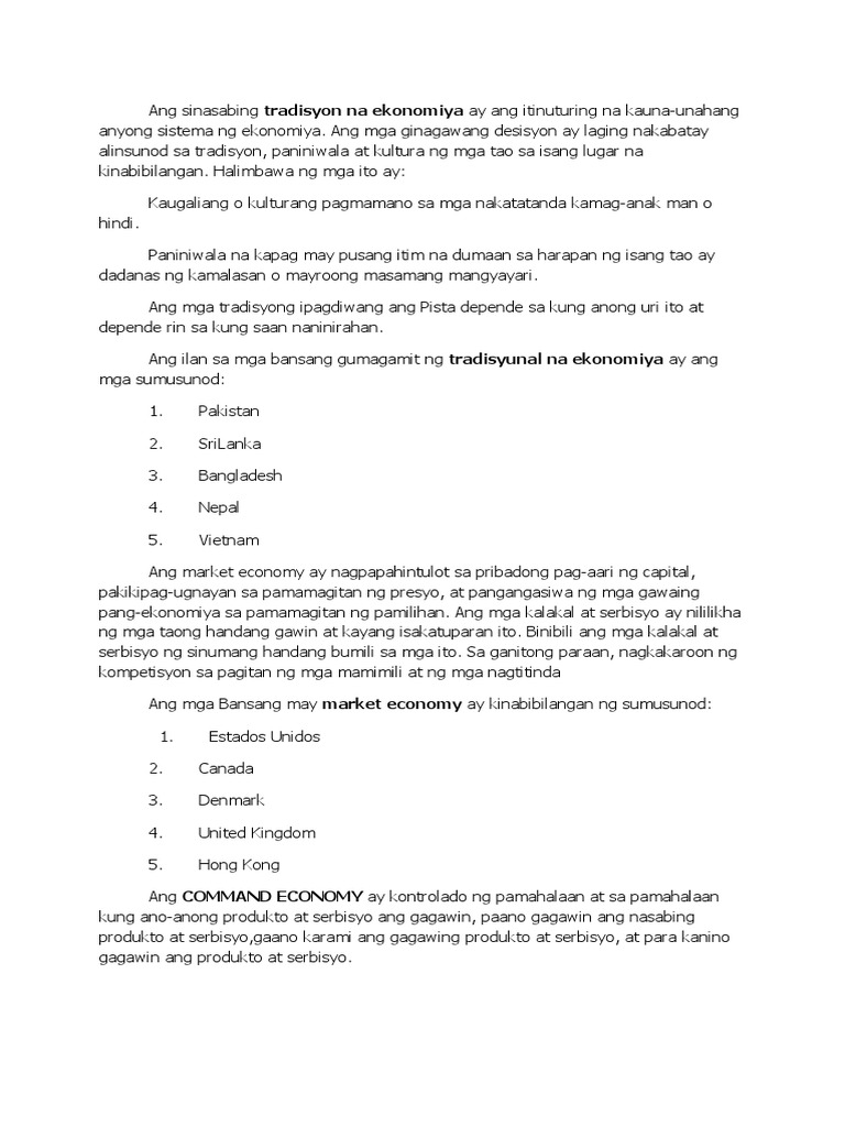 Tradisyon Na Ekonomiya | PDF