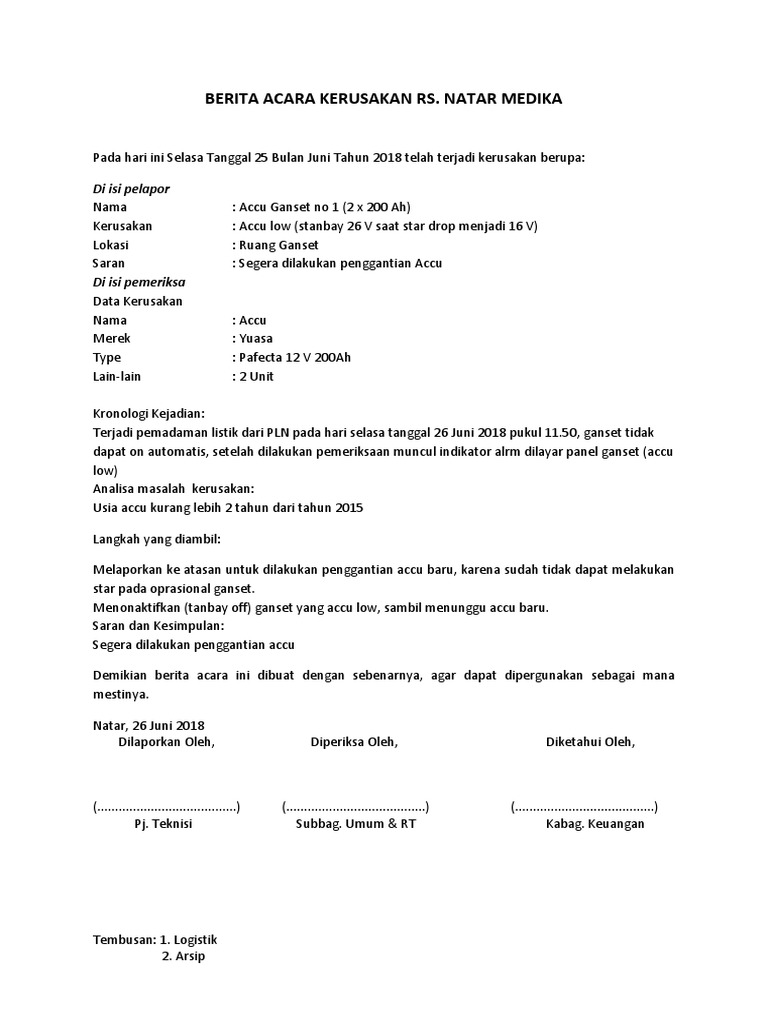BERITA ACARA KERUSAKAN Accu 2018 | PDF
