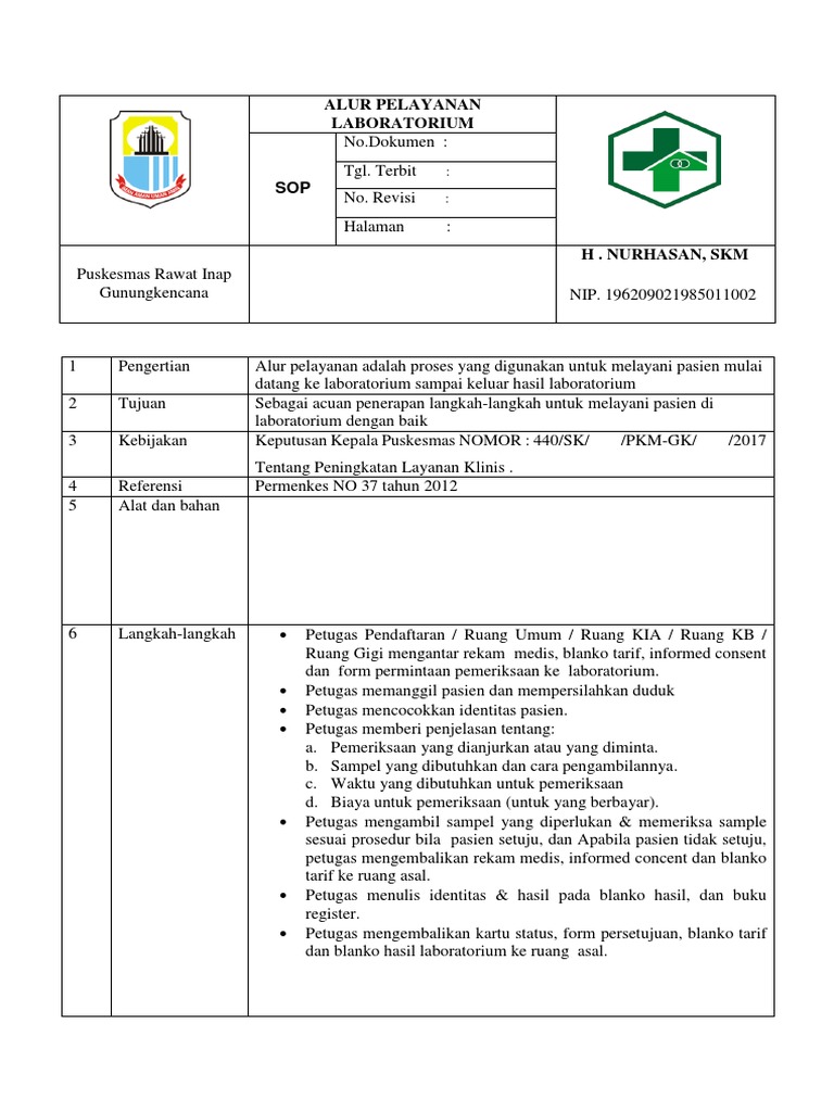 Sop Alur Pelayanan Laboratorium | PDF