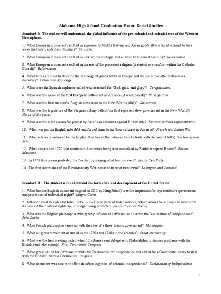 Alabama High School Graduation Exam Study Guide | PDF | United States ...
