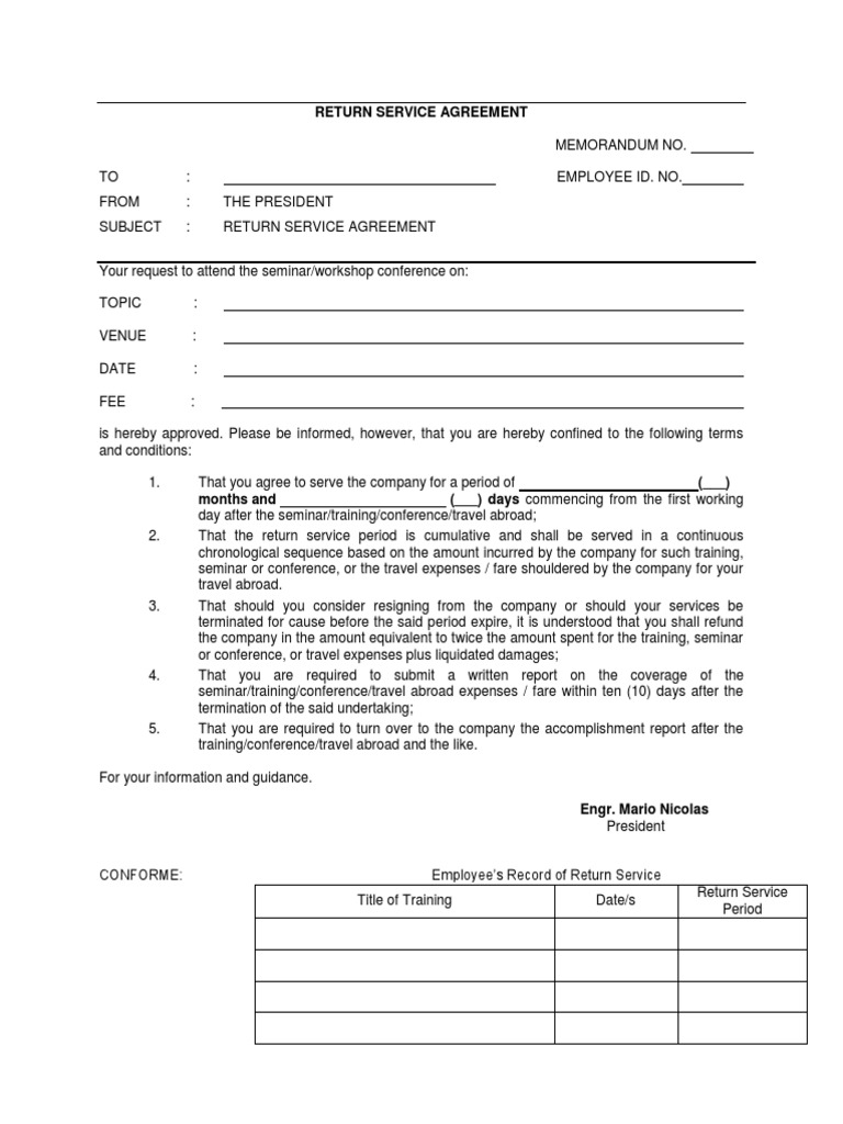 Return Service Agreement | PDF | Government | Justice