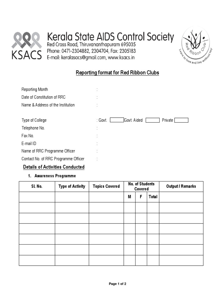 Red Ribbon Club Report Format | PDF