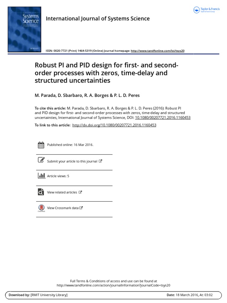 Robust PI and PID Design For First-And Second - Order Processes With Zeros, Time-Delay and ...