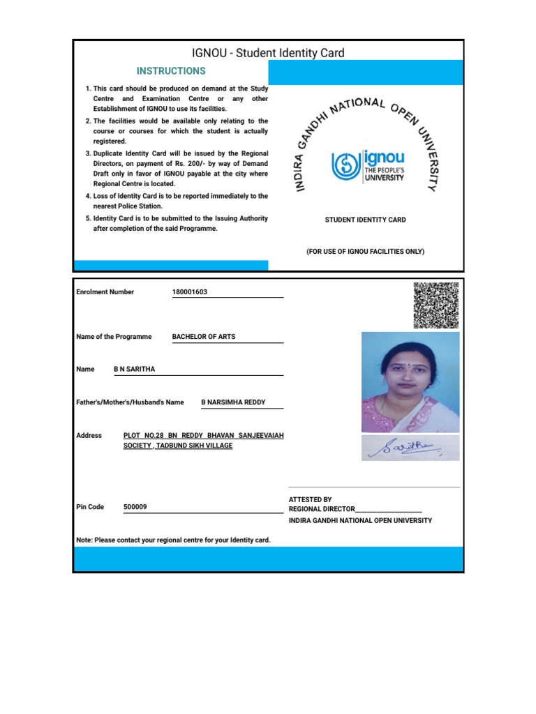 IGNOU - Student Identity Card: Instructions | PDF | Finance & Money ...