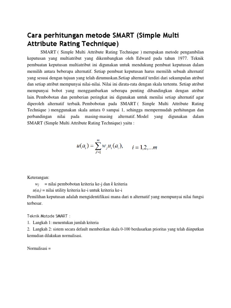 Cara Perhitungan Metode SMART | PDF