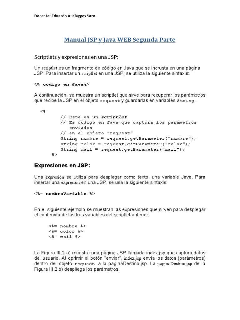 Manual JSP y Java WEB Segunda Parte | PDF | Páginas del servidor Java | Java (lenguaje de ...