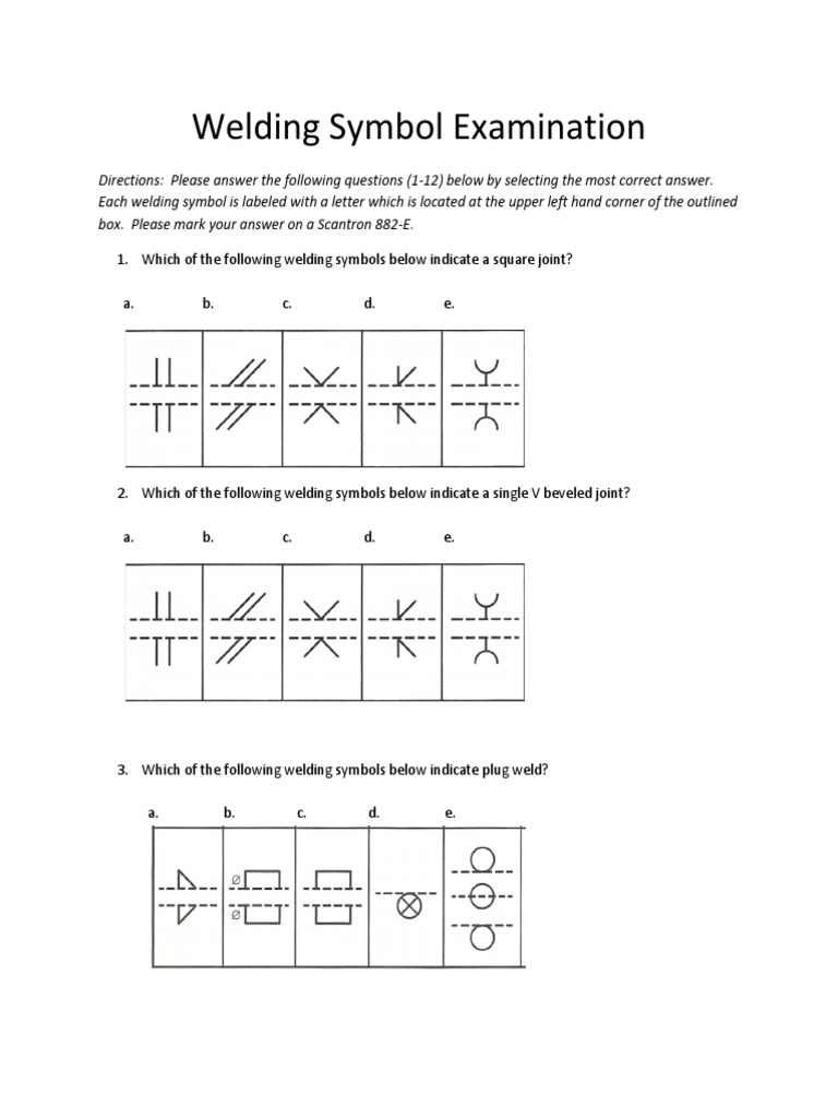 Welding Symbols Examination Quiz | PDF | Welding | Construction