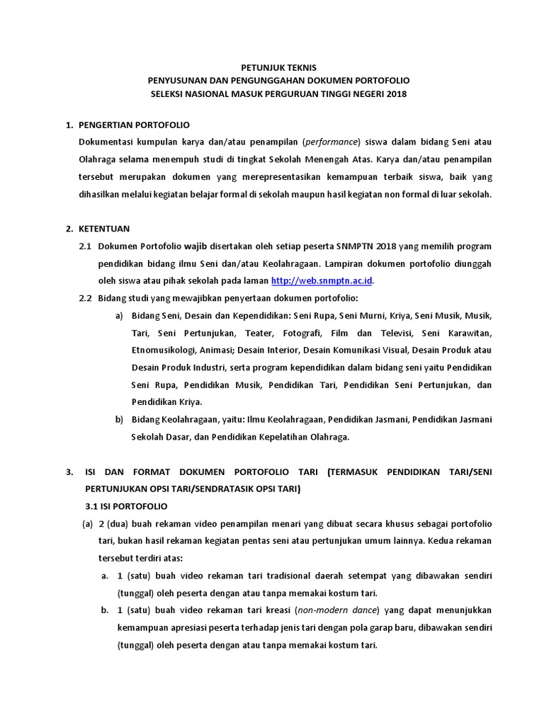 Petunjuk Teknis Portofolio Seni Tari | PDF