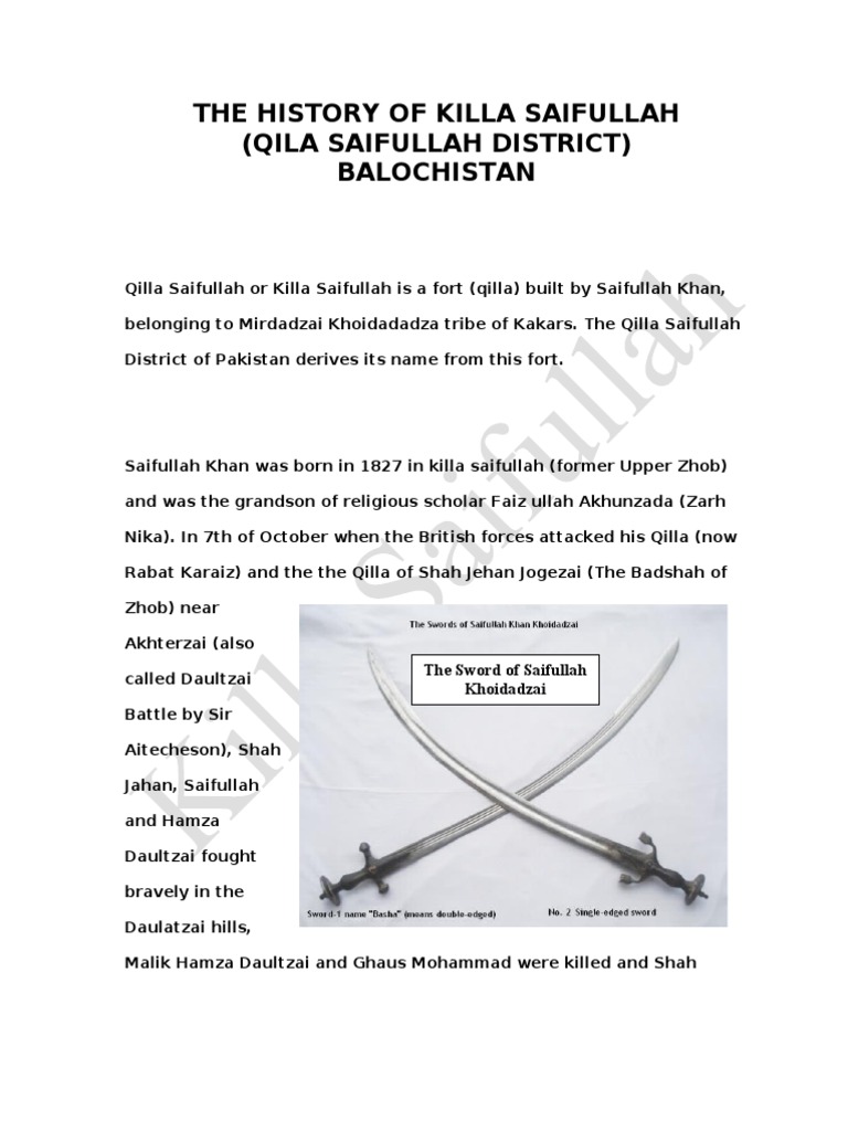 The History of Killa Saifullah (Qila Saifullah District) | PDF ...