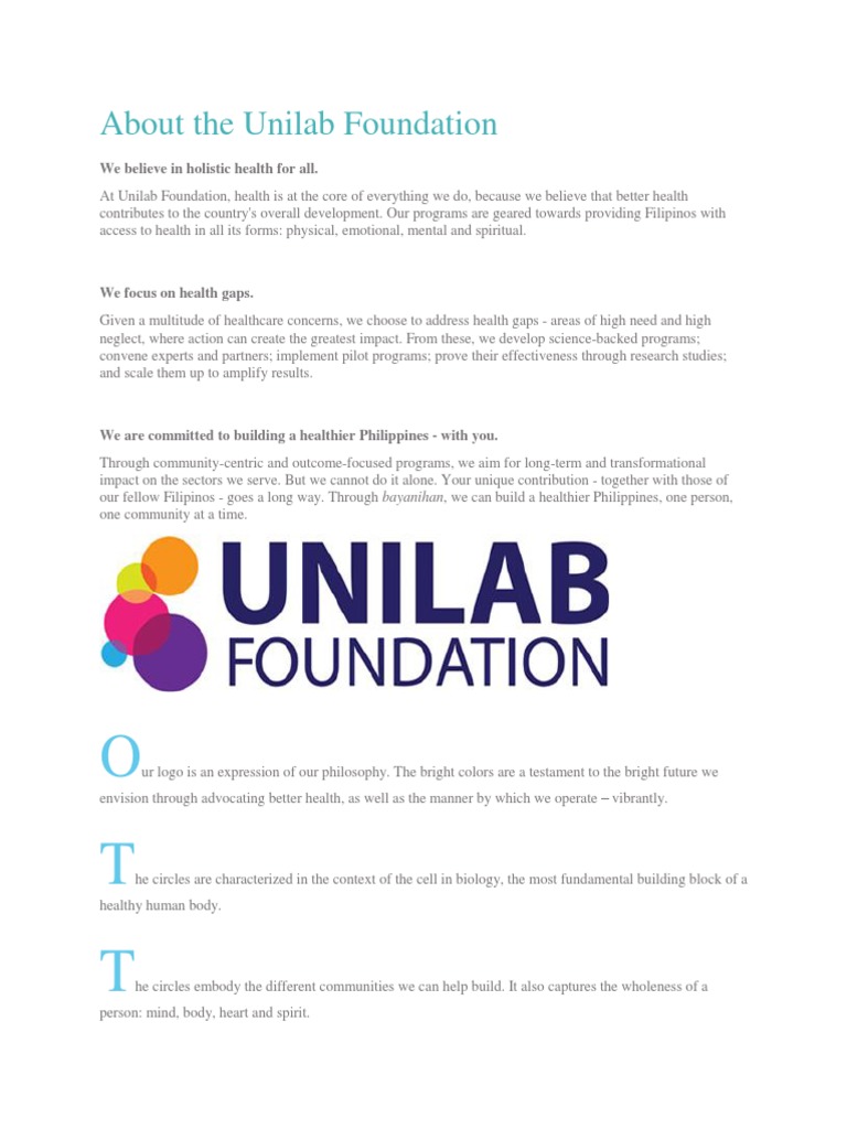 About The Unilab Foundation | PDF | Expert | Quality Management