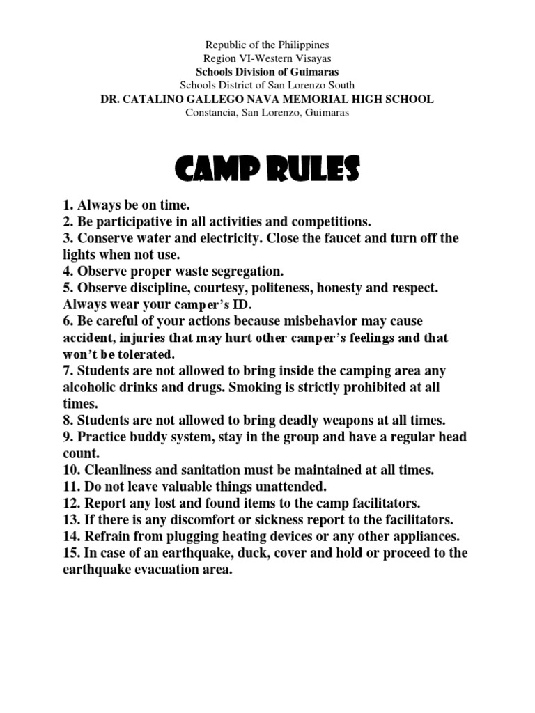 Camp Rules Final | PDF