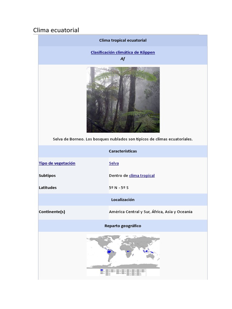 Características del Clima Ecuatorial | PDF | Zona tropical | Climatología