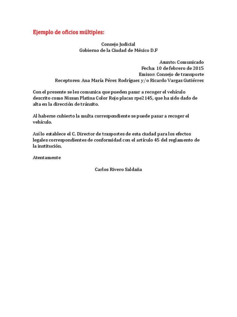 Ejemplo de Oficios Múltiples | PDF