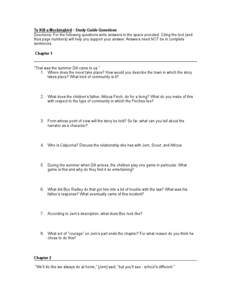 TKM Packet Questions | PDF | To Kill A Mockingbird