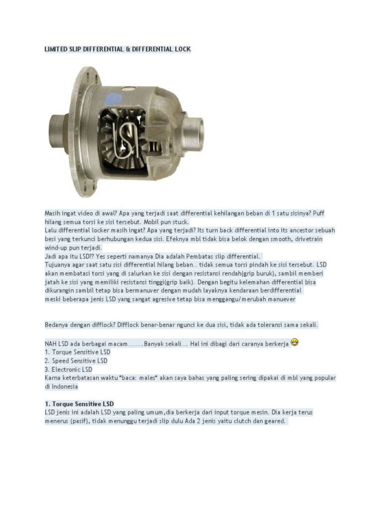 Fungsi dan Jenis Limited Slip Differential | PDF