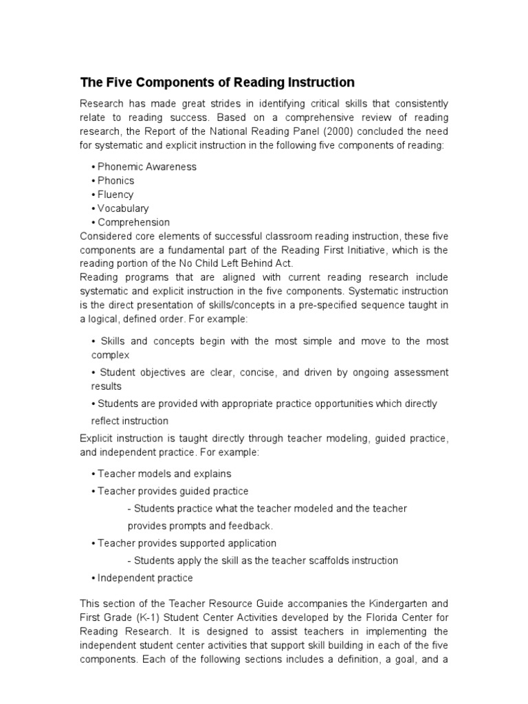 Five Essential Components of Reading | PDF | Syllable | Fluency