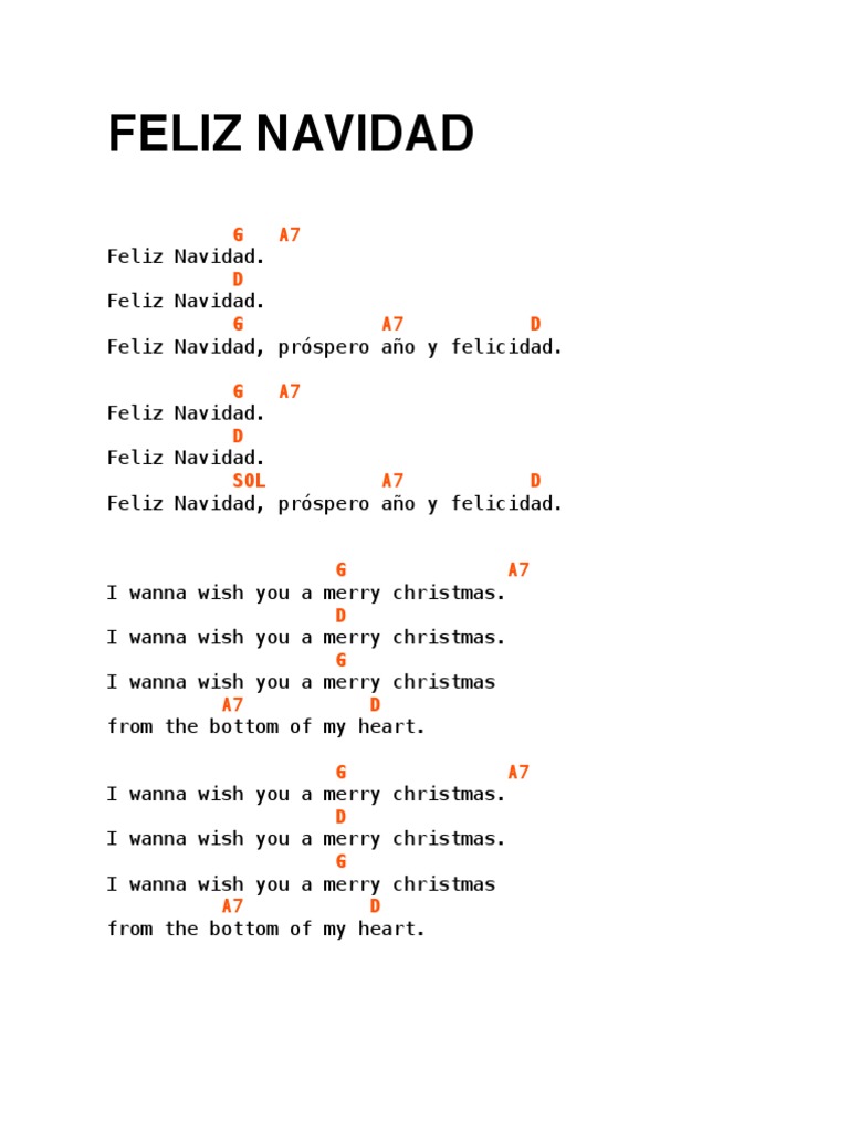 Acordes y letra de Feliz Navidad | PDF