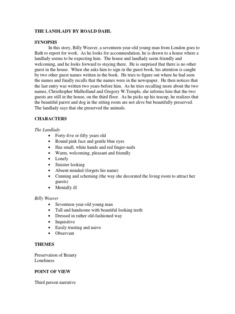 Analysis Of The Landlady