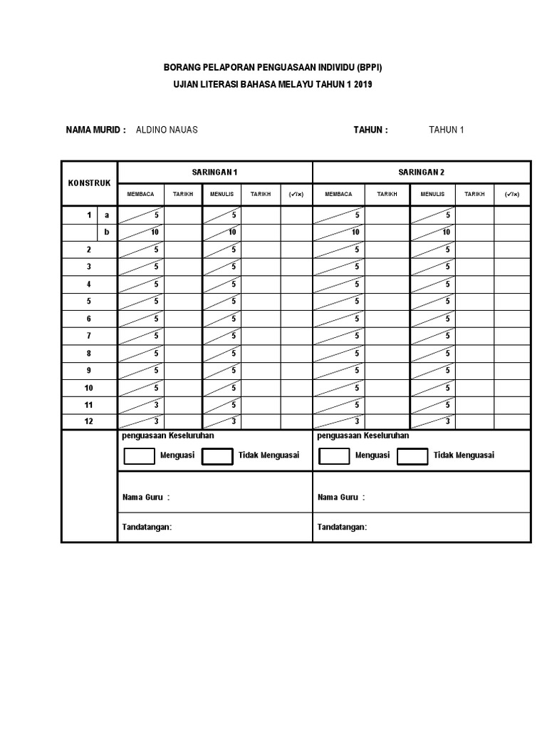 Borang Pelaporan Penguasaan Individu | PDF