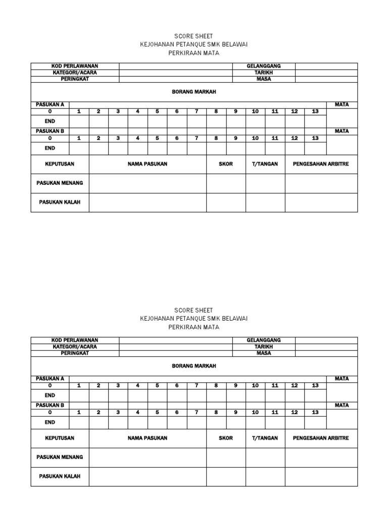 Scoresheet Petanque | PDF