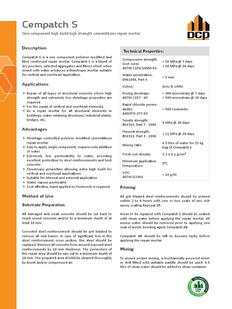 Cempatch S | PDF | Mortar (Masonry) | Concrete