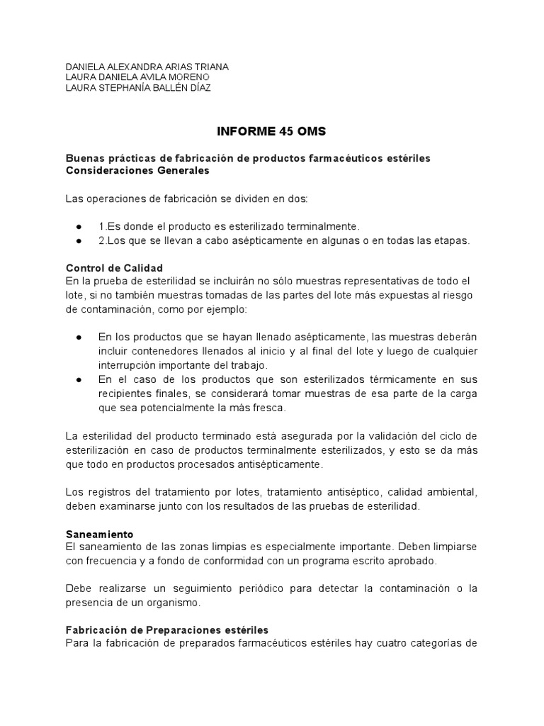 Informe 45 Oms | Esterilización (Microbiología) | Calor