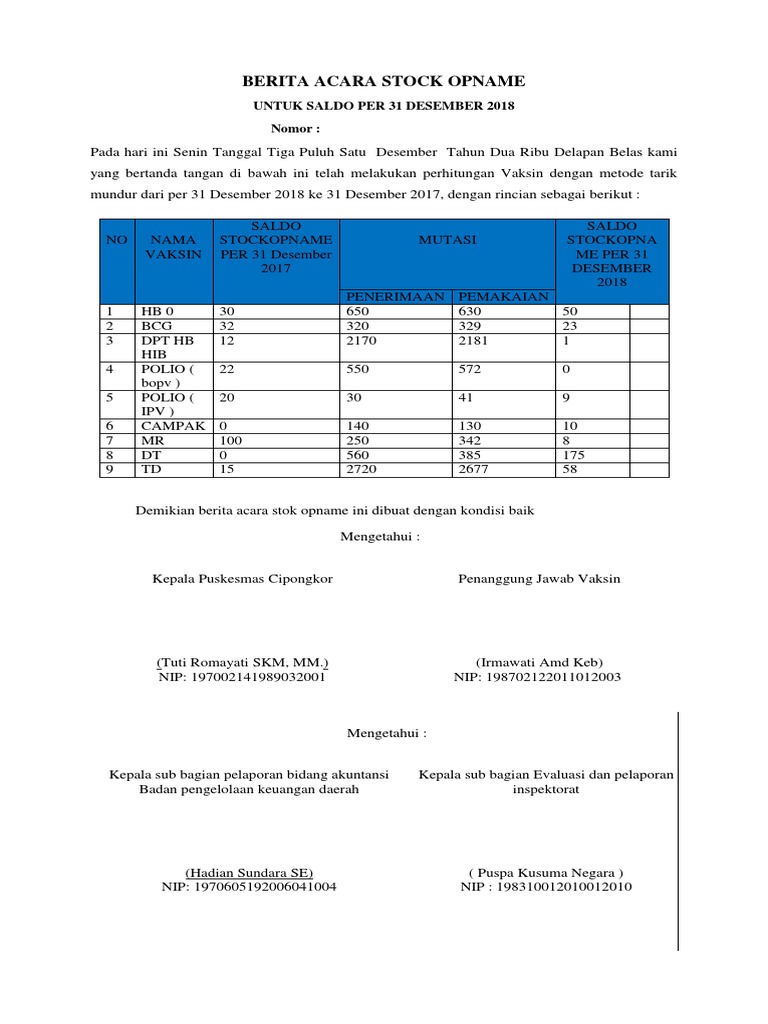 Berita Acara Stock Opname | PDF