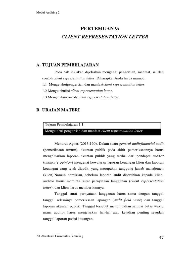 Pertemuan Ke-9 - Client Representation Letter PDF | PDF