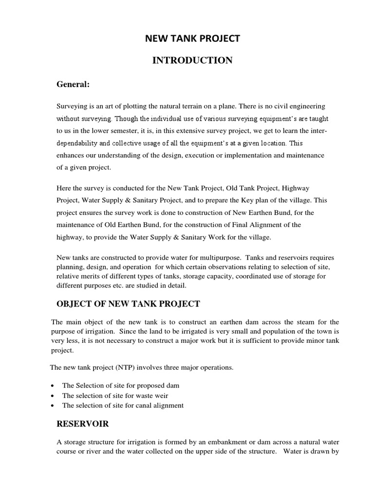 New Tank Project | PDF | Dam | Reservoir