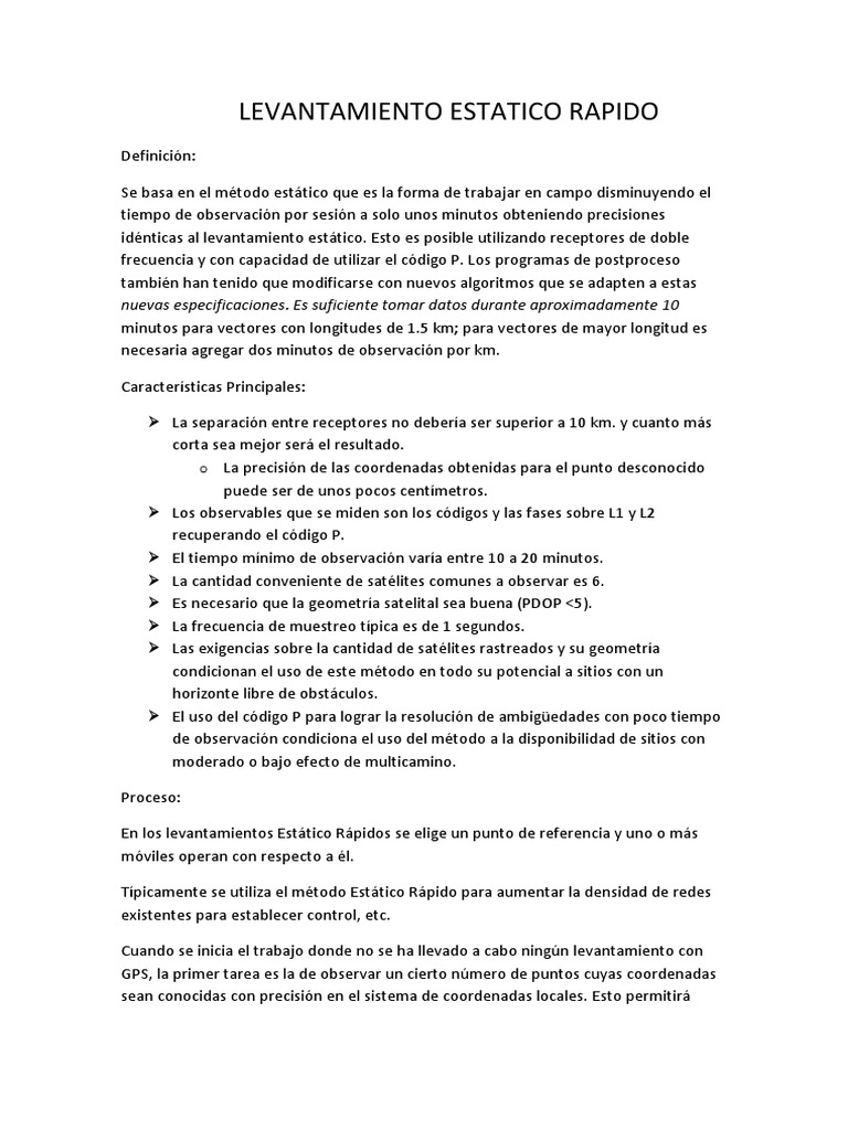 Levantamiento Estático Rápido GNSS | PDF | Sistema de Posicionamiento ...